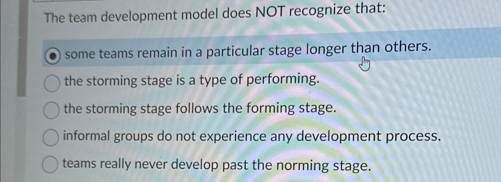 Solved The team development model does NOT recognize | Chegg.com