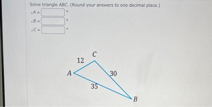 Solved Solve triangle ABC. (Round your answers to one | Chegg.com