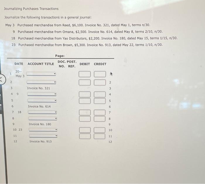 Solved Journalizing Purchases Transactions Journalize the | Chegg.com