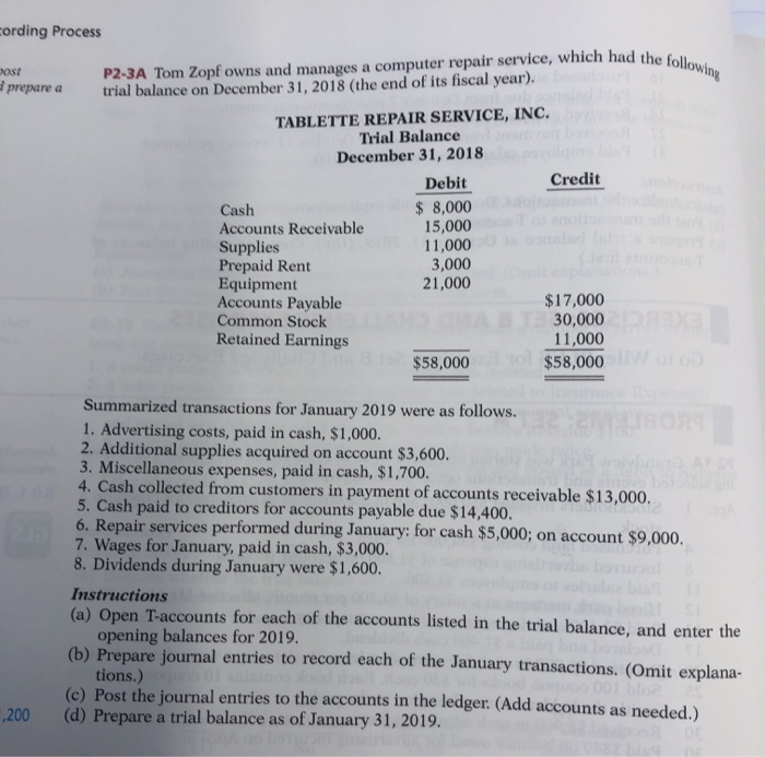Solved cording Process the following Post e prepare a P2-3A | Chegg.com