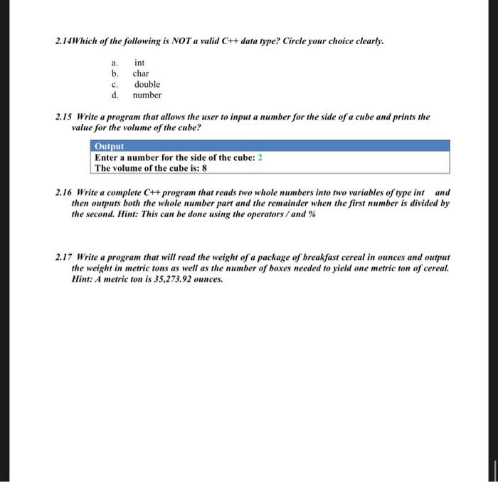 Solved 2.2 Write a C++ program that allows the user to input | Chegg.com
