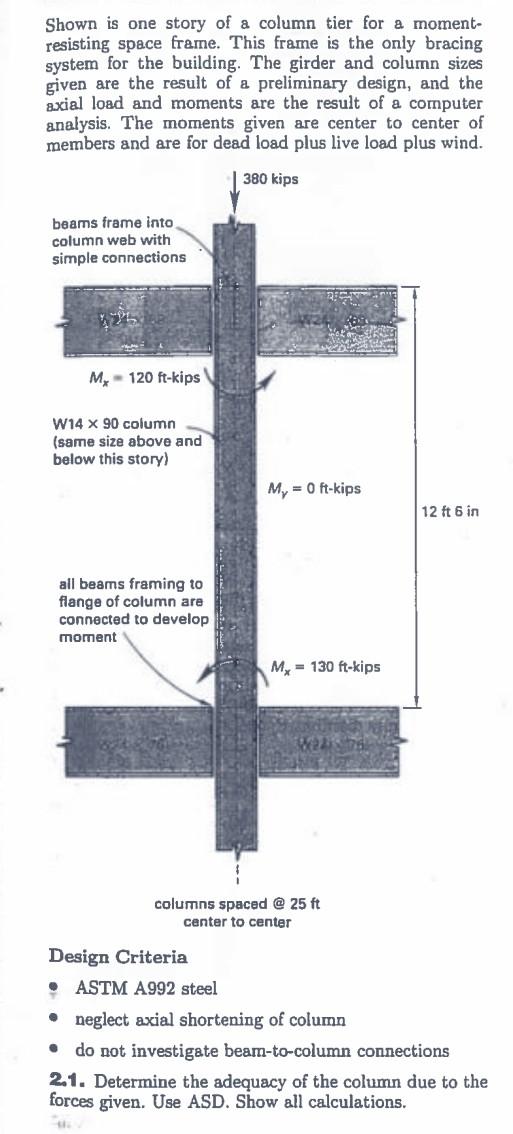 Solved Shown is one story of a column tier for a moment- | Chegg.com