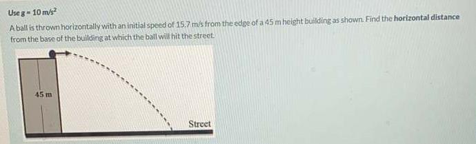 Solved Use g = 10 m/s2 A ball is thrown horizontally with an | Chegg.com
