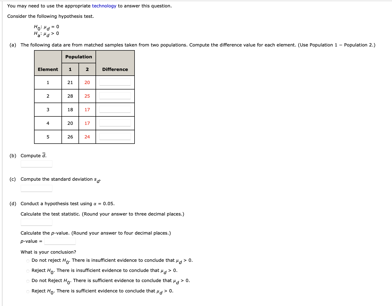 Solved The following data are from matched samples taken | Chegg.com