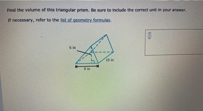 Solved Find the volume of this triangular prism. Be sure to | Chegg.com