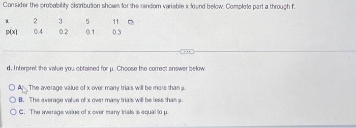 Solved Consider the probability distribution shown for the | Chegg.com