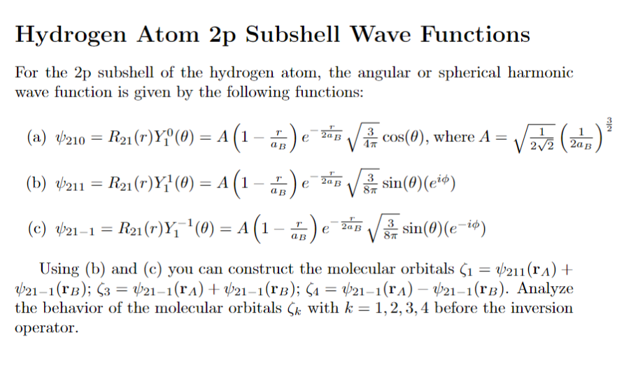 Solved Hydrogen Atom 2p Subshell Wave FunctionsFor the 2 ﻿p | Chegg.com