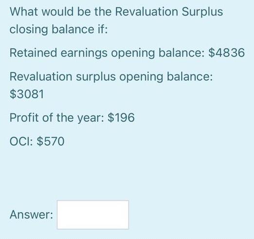 Solved What would be the Revaluation Surplus closing balance | Chegg.com