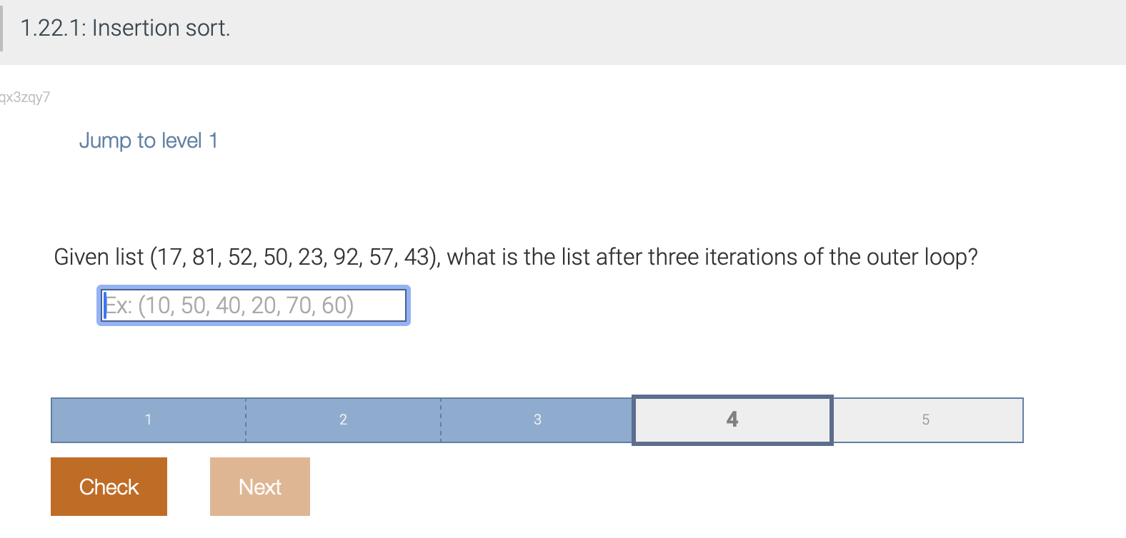 Solved 1.22.1: Insertion sort.Given list | Chegg.com
