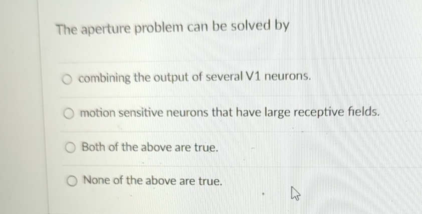 Solved The aperture problem can be solved bycombining the | Chegg.com