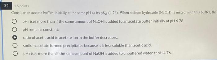 Solved 32 1.5 points Consider an acetate buffer, initially | Chegg.com