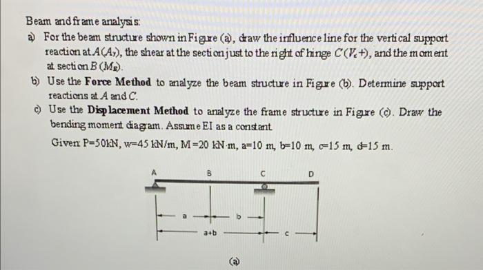 Solved Beam and frame analysis: a For the beam structure | Chegg.com
