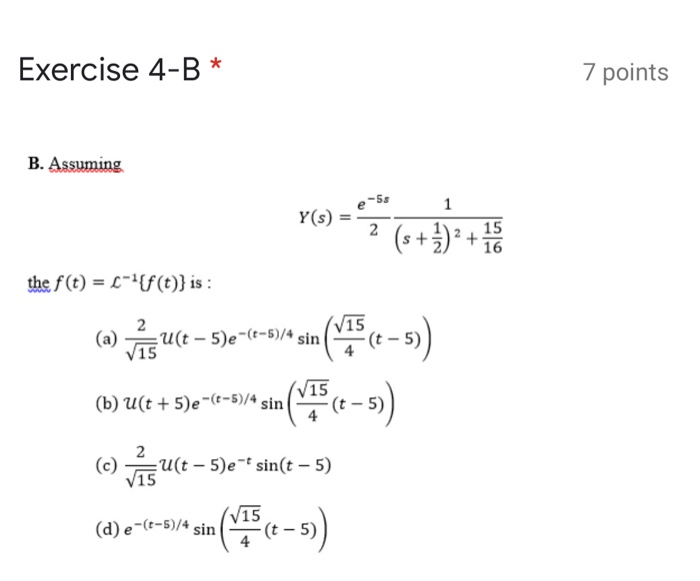 Solved 8 points Exercise 4-A: Solving an IVP using Laplace | Chegg.com