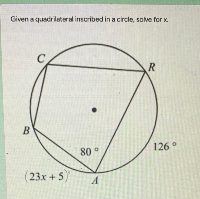 Solved Given a quadrilateral inscribed in a circle, solve | Chegg.com