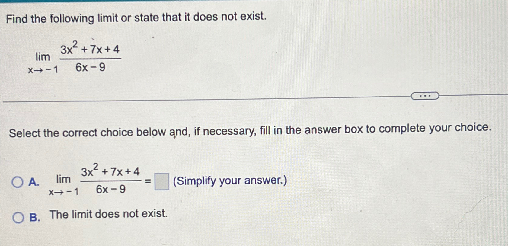Solved Find the following limit or state that it does not | Chegg.com