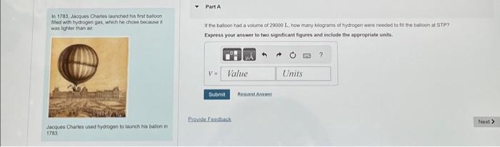 Solved In 1783, Jacques Charles launched his first balloon | Chegg.com