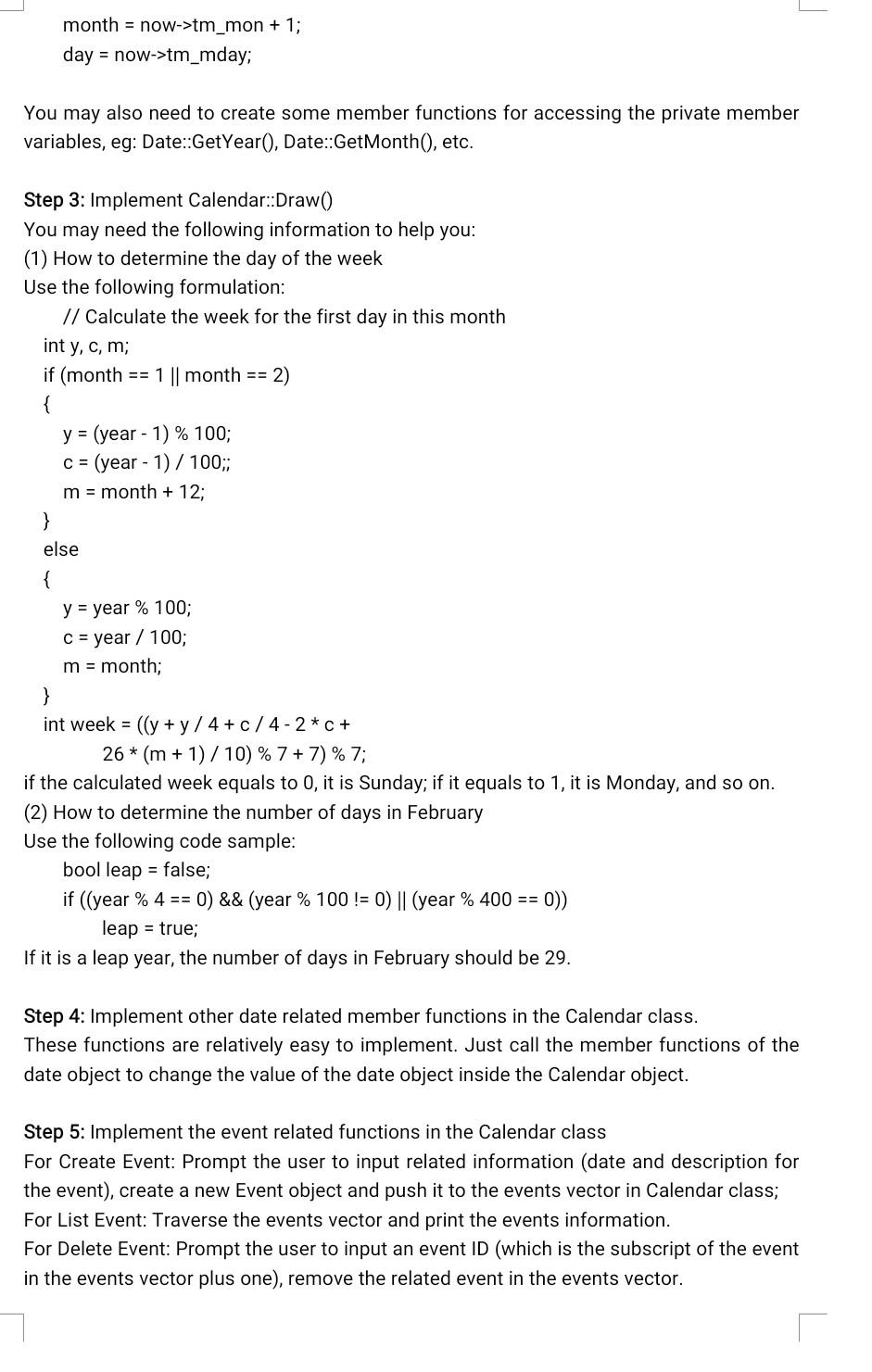 Solved Task: Calendar Project Requirements: Write a program | Chegg.com