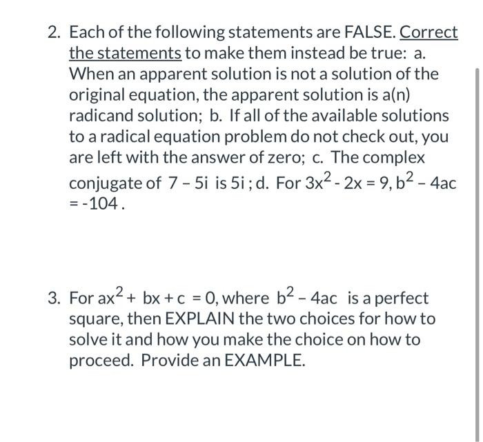 Solved 2. Each of the following statements are FALSE. | Chegg.com