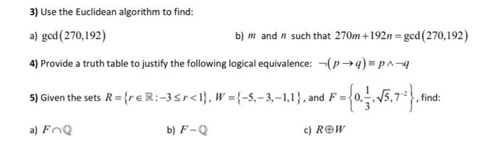 Solved 3) Use the Euclidean algorithm to find: a) ged | Chegg.com