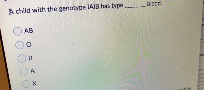 Solved blood. A child with the genotype IAIB has type AB B A | Chegg.com