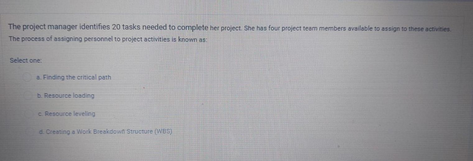 Solved The project manager identifies 20 tasks needed to | Chegg.com