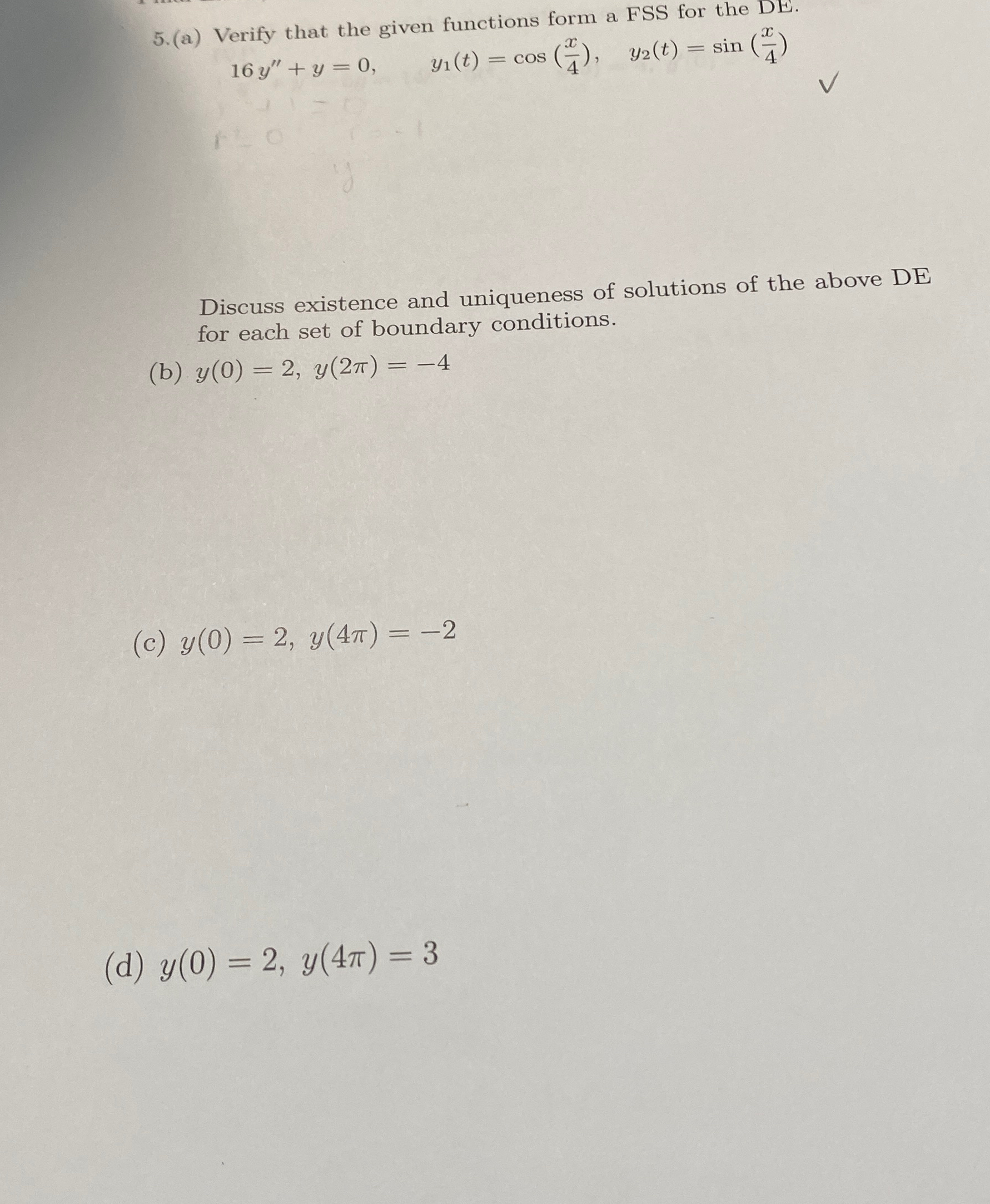 Solved (a) ﻿Verify that the given functions form a FSS for | Chegg.com