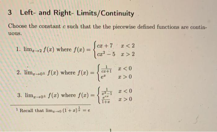 Solved 3 Left- and Right- Limits/Continuity Choose the | Chegg.com