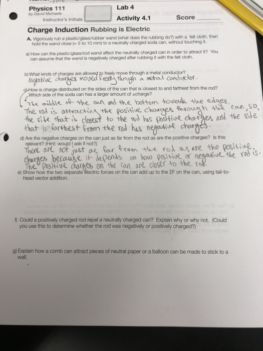 Solved Physics 111 Lab 4 by David Michaels Instructor's | Chegg.com