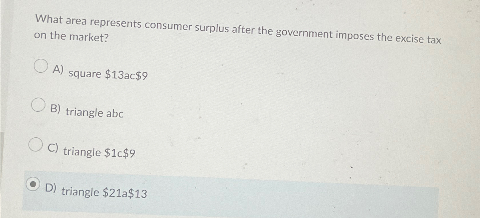 Solved What area represents consumer surplus after the | Chegg.com