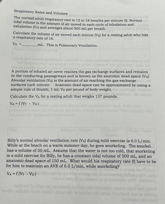 Solved Respiratory Rates and Volumes The normal adult | Chegg.com