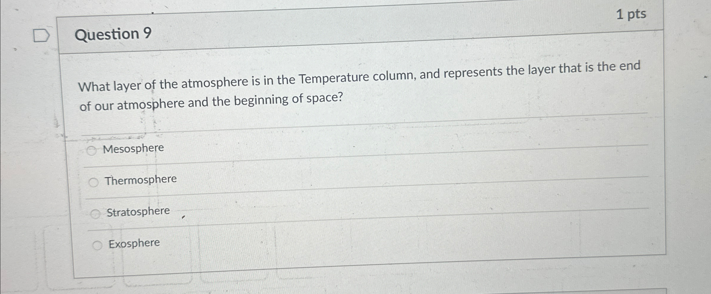 Solved Question 91 ﻿ptsWhat layer of the atmosphere is in | Chegg.com