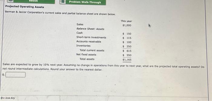 Solved Projected Operating Assets Berman \& Jaccor | Chegg.com