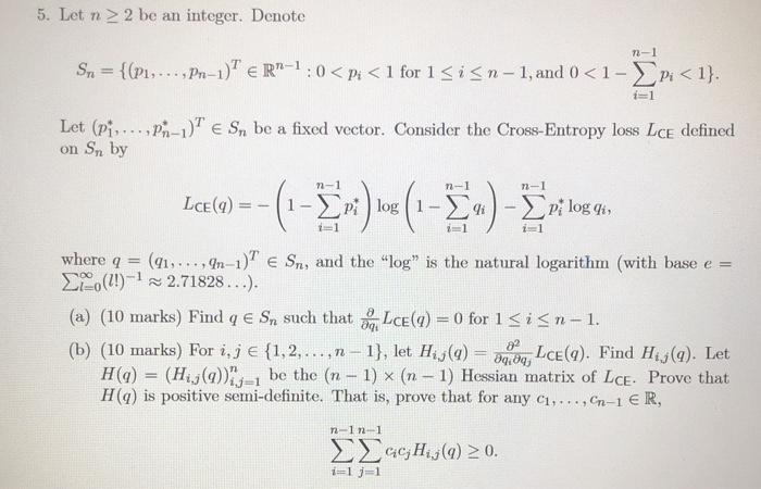 Solved 5. Let n > 2 be an integer. Denote 72-1 Sn = {(P1.- | Chegg.com
