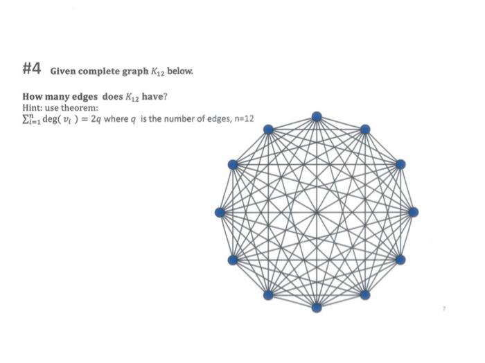 Solved \#4 Given complete graph K12 below. How many edges | Chegg.com