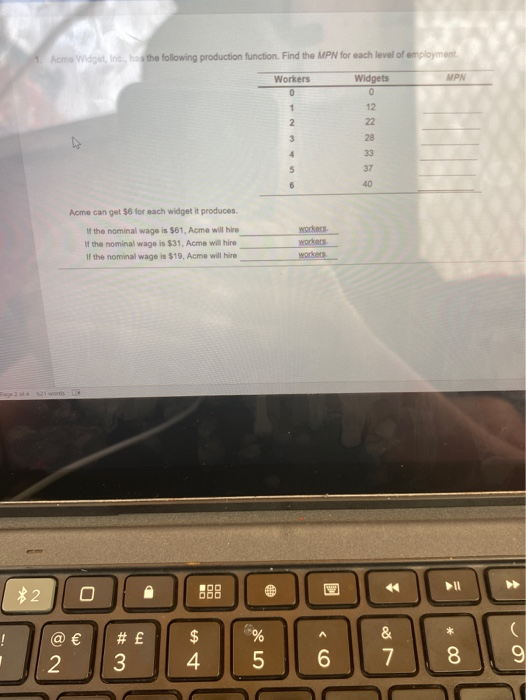 Solved Acme Widget, Inc., has the following production | Chegg.com