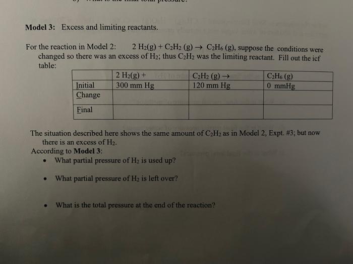 Solved Model 3: Excess and limiting reactants. For the | Chegg.com