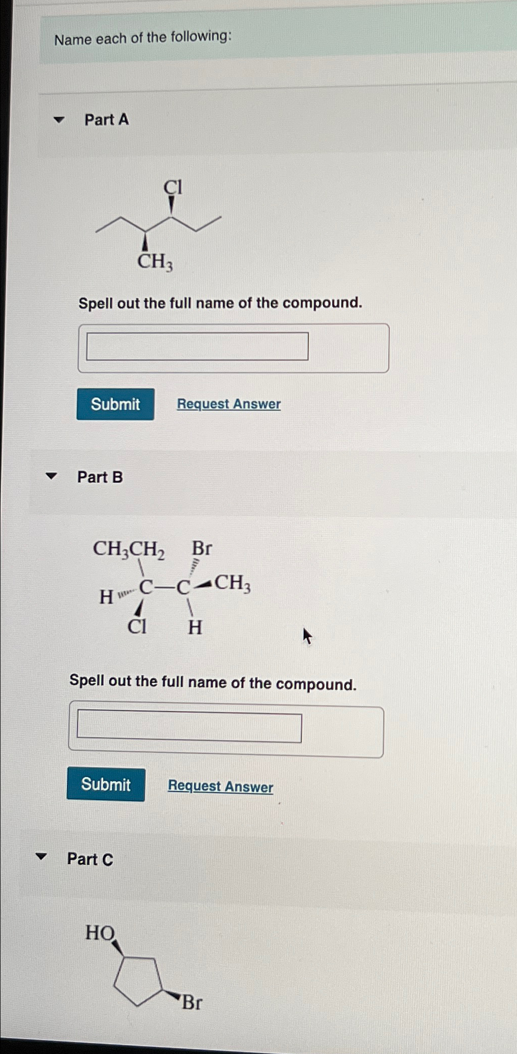Solved Name each of the following:Part ASpell out the full | Chegg.com