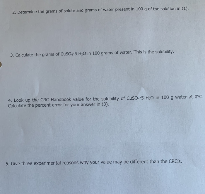 2. Determine the grams of solute and grams of water | Chegg.com