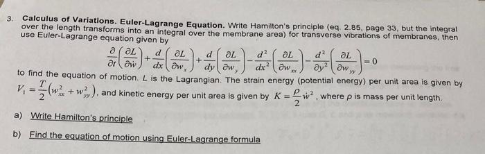 Solved 3 Calculus of Variations. Euler-Lagrange Equation. | Chegg.com