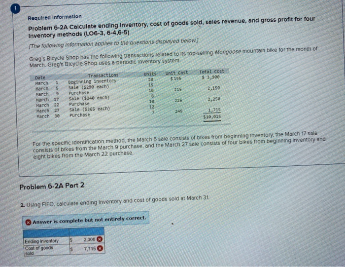 Solved Required Information Problem 6-2A Calculate ending | Chegg.com