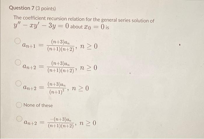 Solved Question 7 3 Points The Coefficient Recursion 3255
