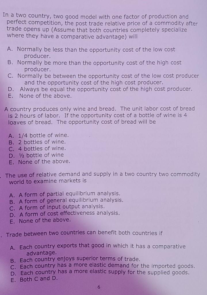 Solved In a two country, two good model with one factor of | Chegg.com