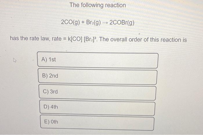 Solved The following reaction 2CO(g)+Br2( g)→2COBr(g) has | Chegg.com