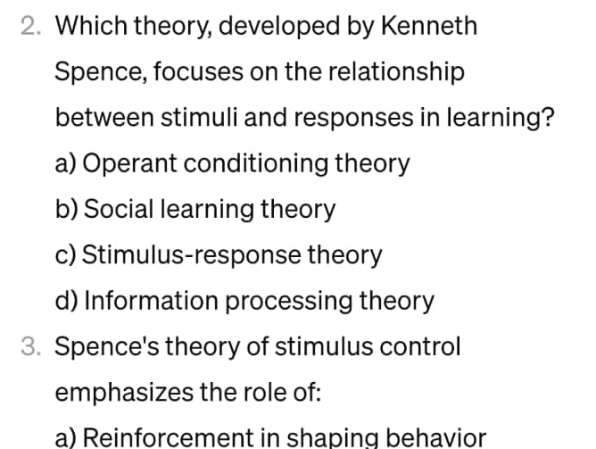 Solved Which theory, developed by Kenneth Spence, focuses on | Chegg.com