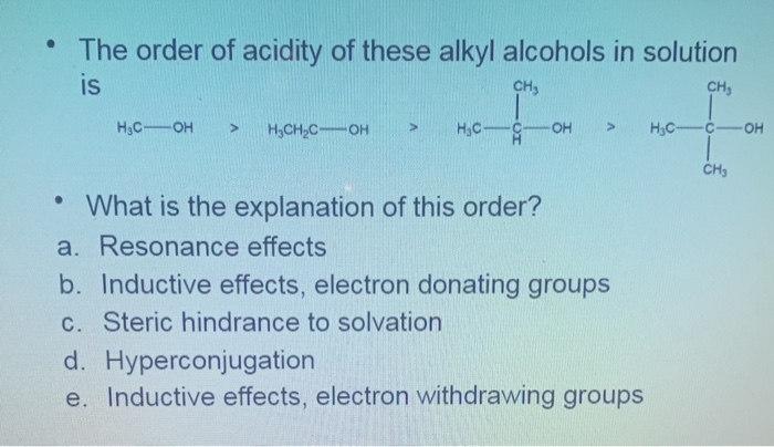 Solved Rank the following 5 alcohols from most acidic to | Chegg.com