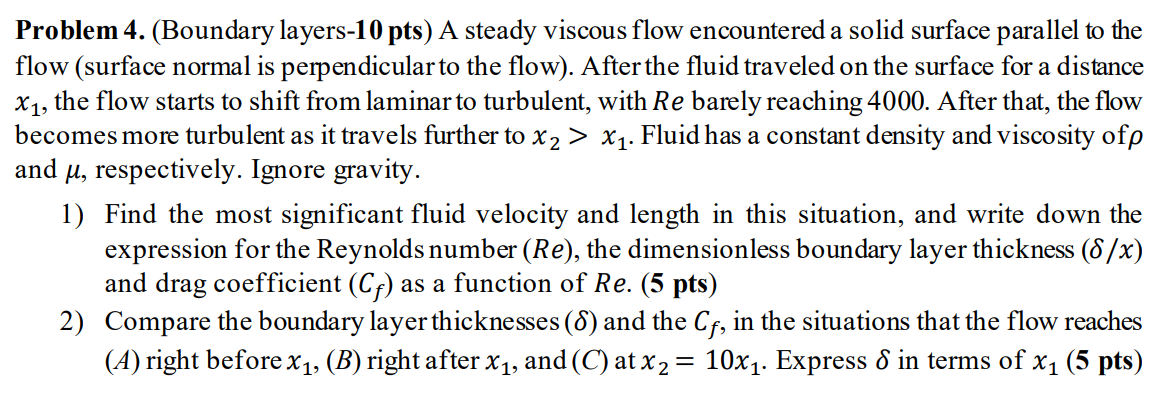 Solved (Boundary layers) ﻿A steady viscous flow encountered | Chegg.com
