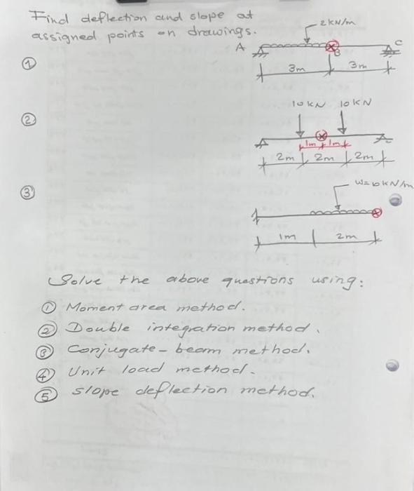 Find deflection and slope assigned points on drawins | Chegg.com