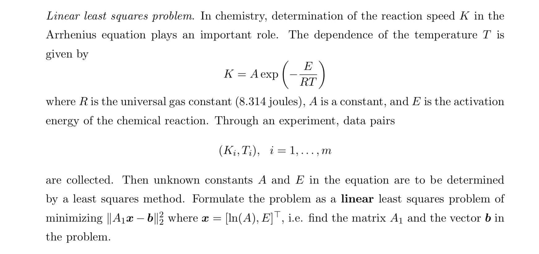 Solved Linear least squares problem. In chemistry, | Chegg.com