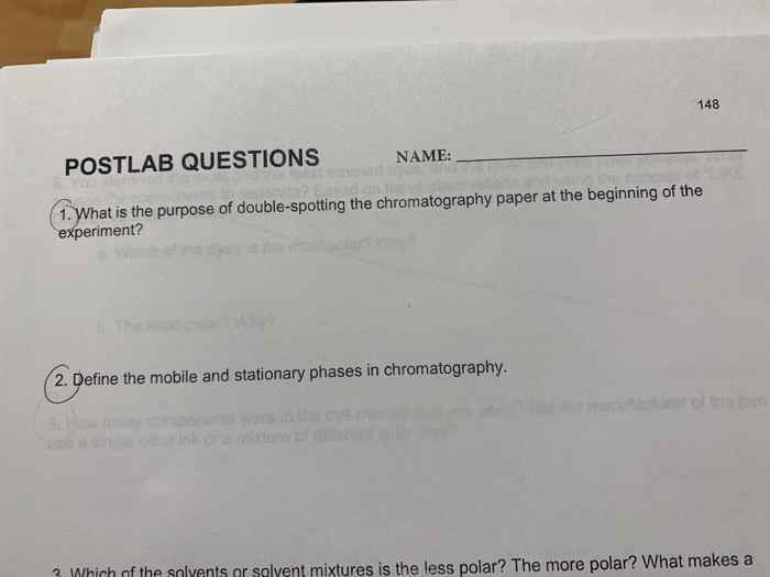 Solved 148 POSTLAB QUESTIONS NAME: 1. What is the purpose of | Chegg.com