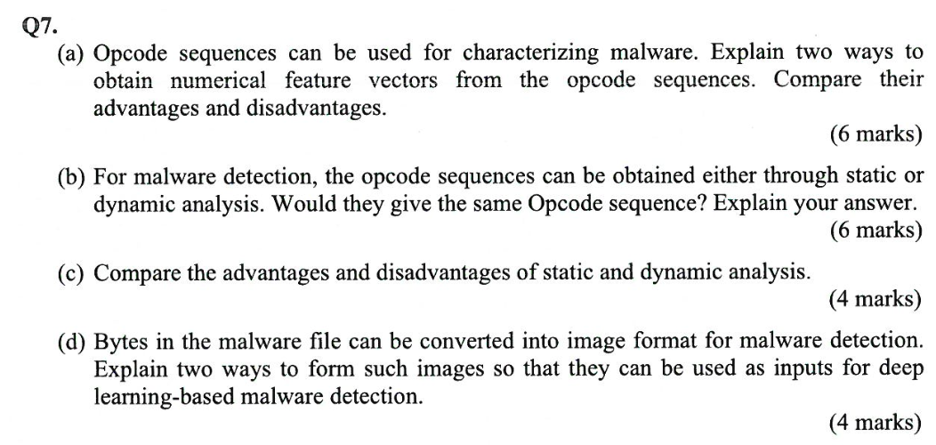 Solved Q7.(a) ﻿Opcode sequences can be used for | Chegg.com